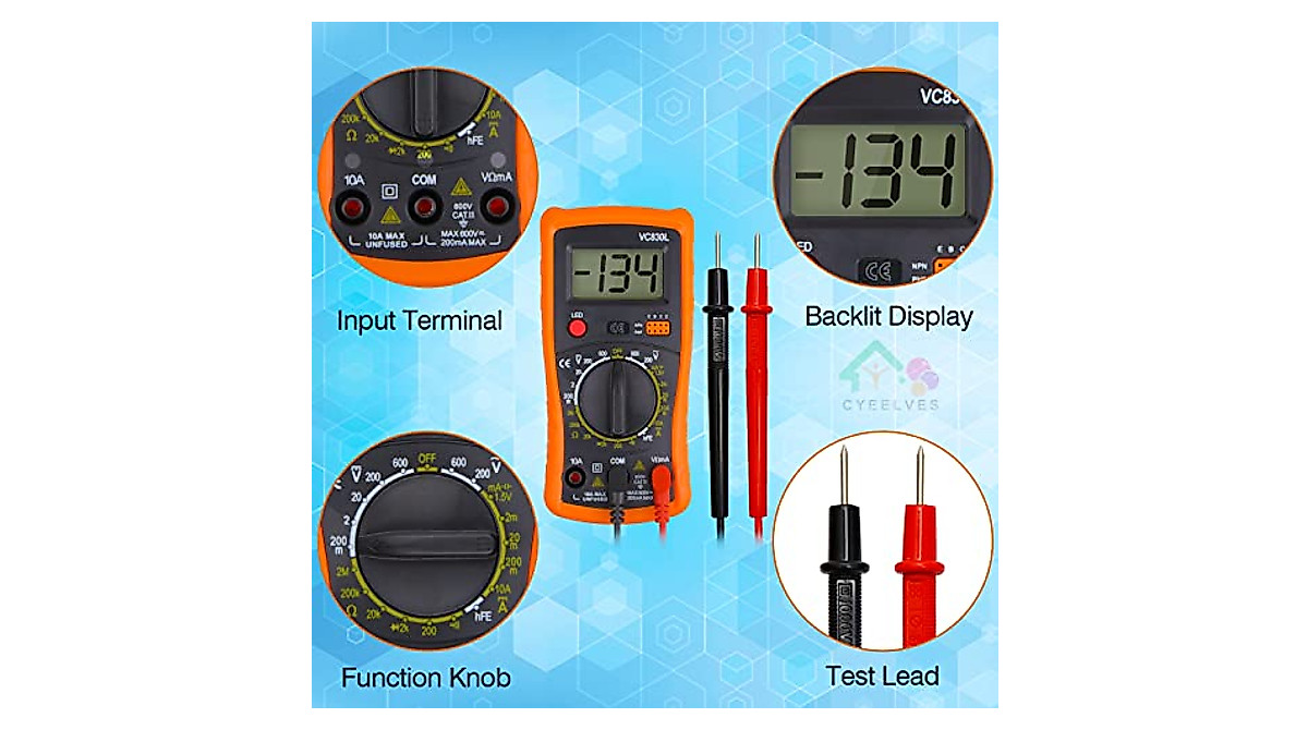Digital Multimeter with Backlight for Accurate Voltage & Resistance Testing
