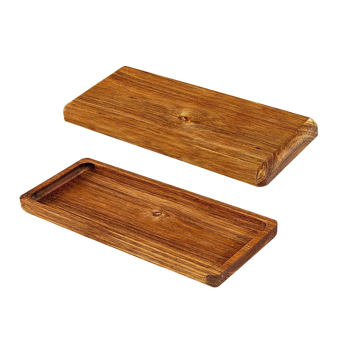 Strova Wood Serving Platters and Charcuterie Trays, Set of 2, Rustic Wooden Servers with Raised Edge, Serve Cheese, Sushi, Holiday Snacks, and More