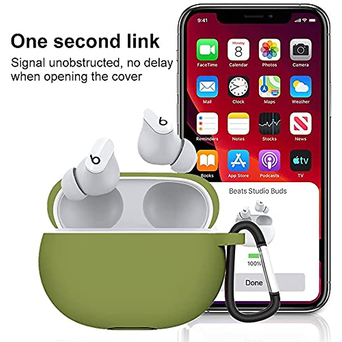 Beats Studio Ear Buds 2021 Case ,Cover Shock-Absorbing Protective Case with Keychain (Olive Green)