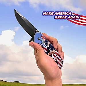 PS President Trump Fight Fight Fight! Stainless Steel Pocket Knife with Belt Clip for Gift, Collection, Camping, Hunting. Show Your support!