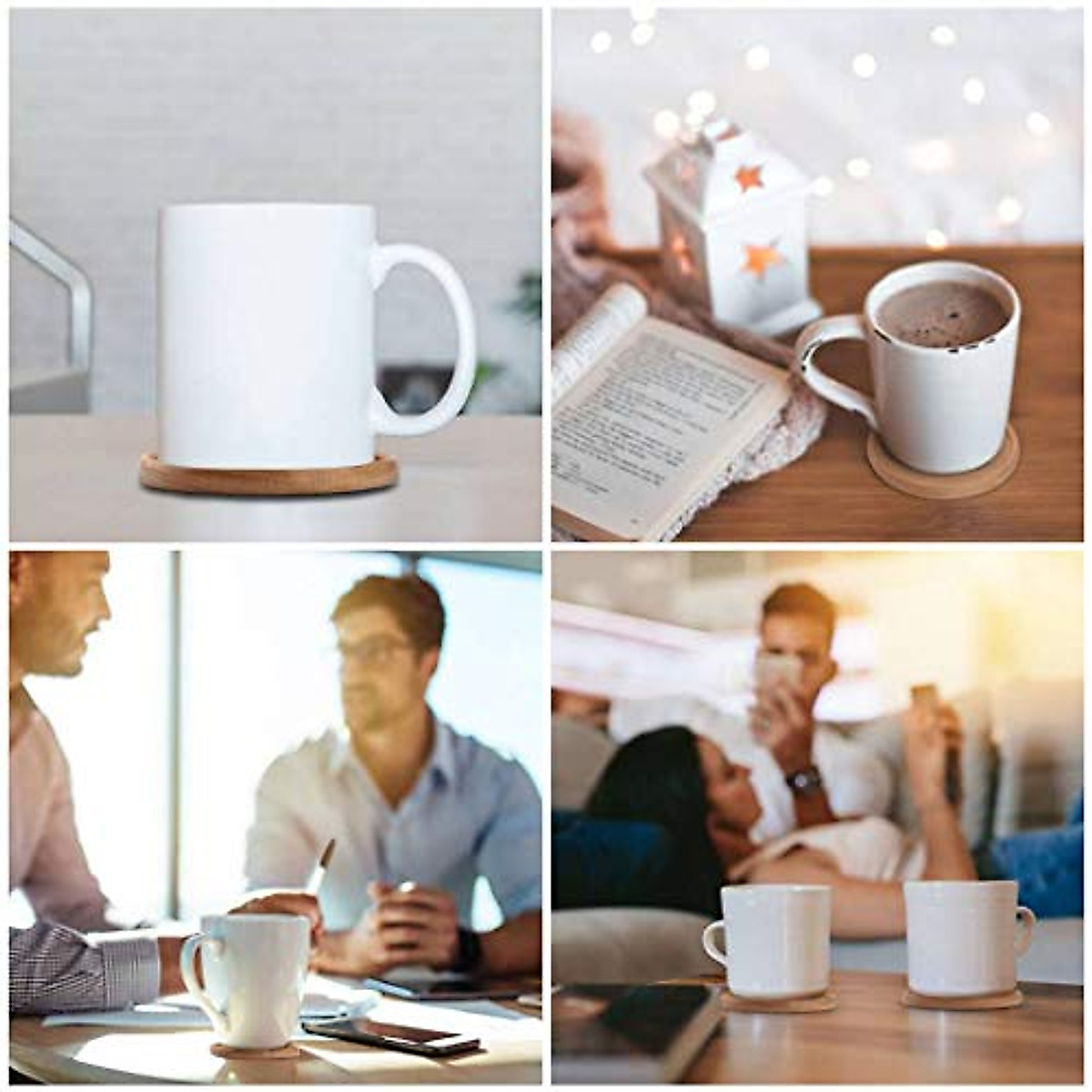 Coasters for Drinks Set of 4 , Natural Non Slip Wooden Coasters , Perfect Housewarming Gift Idea