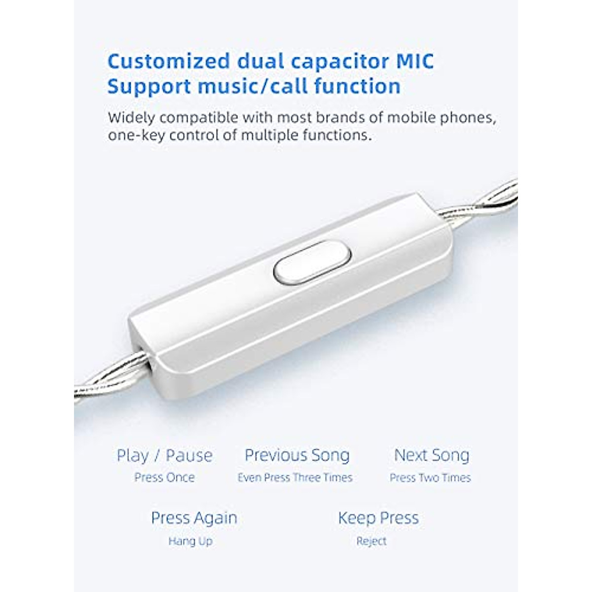 KZ ASF in-Ear Monitors, 5BA per Side HiFi Stereo Noise Isolating Sport IEM Wired Earphones/Earbuds/Headphones with Detachable Cable 2Pin 0.75mm (Without MIC, Silver&Blue)