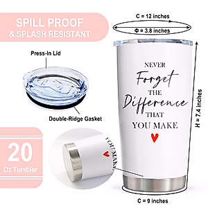 Pudmaple Thank You Gifts for Women/Men, Teacher/Employee Appreciation Gifts, Retirement Gift for Woman, Chaos Coordinator Farewell Gift for Coworkers, Never Forget The Difference You Make Tumbler 20oz