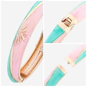 UJOY Cloisonne Bracelet Colorful Cloisonne Design Gold Plated Hinge Enamel Bangle Jewelry for Women 55A79 green-pink