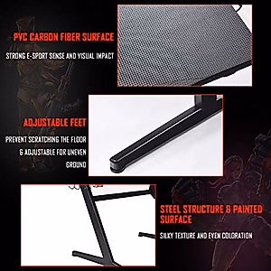 Tangkula Gaming Desk, Z Shaped Ergonomic Gaming Computer Desk, E-Sports Game Desk with Cup & Headphone Holder and Mouse Pad, Gamer Workstation, Carbon Fiber Surface and Z-Shape Steel Frame (Black)