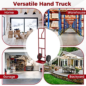 Goplus Hand Truck, P-Handle Hand Truck Dolly w/Vertical Loop Handle, 10” Rubber Wheels, 15”x8” Foldable Nose Plate, 660LBS Capacity, Heavy Duty Metal Dolly Cart for Lifting, Stairs (Red)