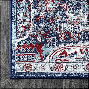 JONATHAN Y Modern Persian Vintage Medallion Red/Navy 3 ft. x 5 ft. Area-Rug Country, Easy -Cleaning, for Bedroom, Kitchen, Living Room, Non Shedding (MDP104A-3)