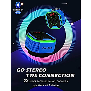 DuoTen Shower Speaker, IPX7 Waterproof Portable Bluetooth Wireless Speaker Shower Radio with Loud Stereo Sound, LED Display, Light Show, Suction Cup, Sturdy Hook for Home, Party, Outdoor, Travel, Pool