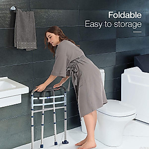 GreenChief Toilet Safety Rails Foldable, Stand Alone Toilet Frame Adjustable Height, Bathroom Toilet Handles with Suction Cups, Freestanding Toilet Bars for Elderly Handicap - Fit Any Toilets (300 LB)