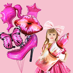 Pink Girl Balloons, Girls Birthday Balloons, Princess Birthday Party Supplies, High Heels Hot Pink Balloons Set for Girls Birthday Party, Makeup Party Decorations, Spa Party Supplies