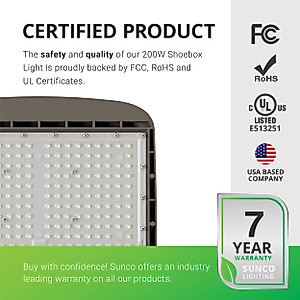 Sunco LED Parking Lot Light, Pole Outdoor Street Lights 200W Dusk to Dawn Photocell HID Replacement, 5000K Daylight, 26000 LM, Dimmable 1-10V, Waterproof Commercial Grade UL Listed 4 Pack