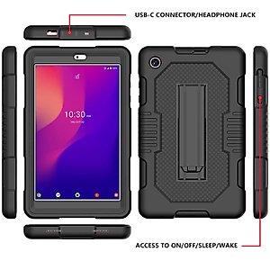JSUSOU Case for Alcatel Joy Tab 2 with Tempered Glass Screen Protector | Heavy Duty Shockproof Kids Protectiv Case with Built-in Kickstand for Alcatel Joy Tab 2 8" Tablet (Model: 9032Z)| Black