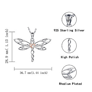 MANBU Sterling Silver Dragonfly Necklace Bracelet for Women Celtic Infinity Dragonfly Pendant Christmas Jewelry Gifts for Dragonfly Lovers (rosegold heart)