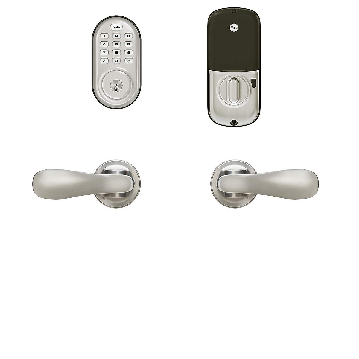 Yale Security B-YRD216-ZW-NV-619 Yale Assure Lock Z-Wave with Navis Paddle-Works with Ring Alarm, Smartthings, and Wink Smart Keypad Deadbolt with Matching Lever, Satin Nickel