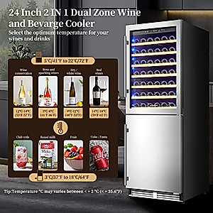 BODEGA 24 Inch Wine and Beverage Refrigerator Cooler,Dual Zone Wine Fridge with Memory Temperature Control 77 Bottles and 180 Cans,Built-In or Freestanding 2-in-1 Wine Cooler for Home Bar Kitchen