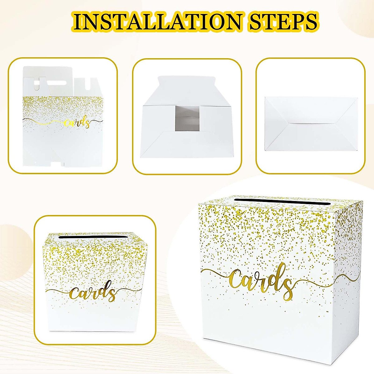 FALIZIFU Gold Card Box for Party Gift Card Box Holder Envelope Box for Wedding Birthday Baby Shower Retirement Gold Foil Card Box