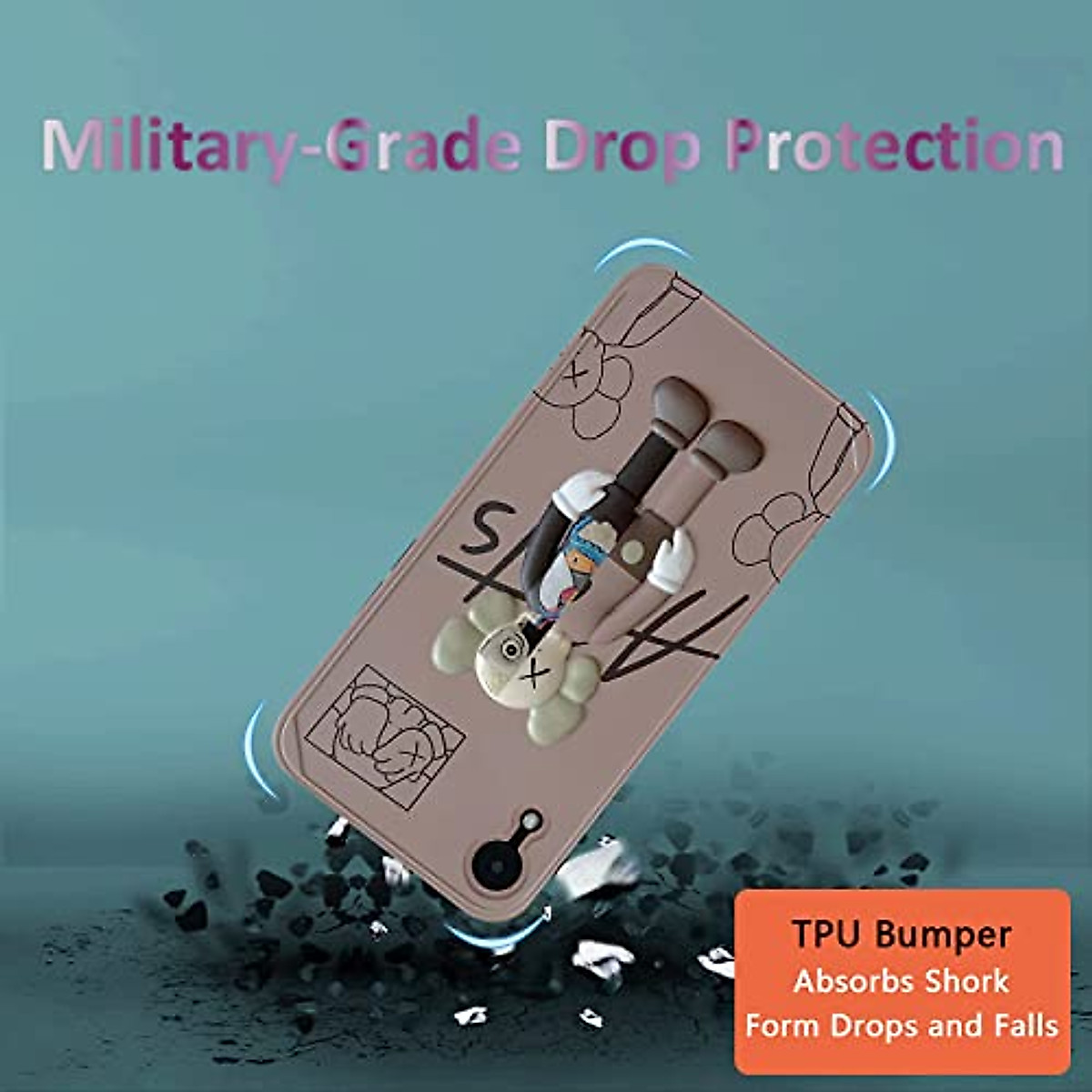 DOWINTIGER Cool iPhone XR Case for Boys Men, Kawaii 3D Cartoon Street Fashion Shockproof Protection TPU and IMD Protective Designer Case for iPhone XR - Black