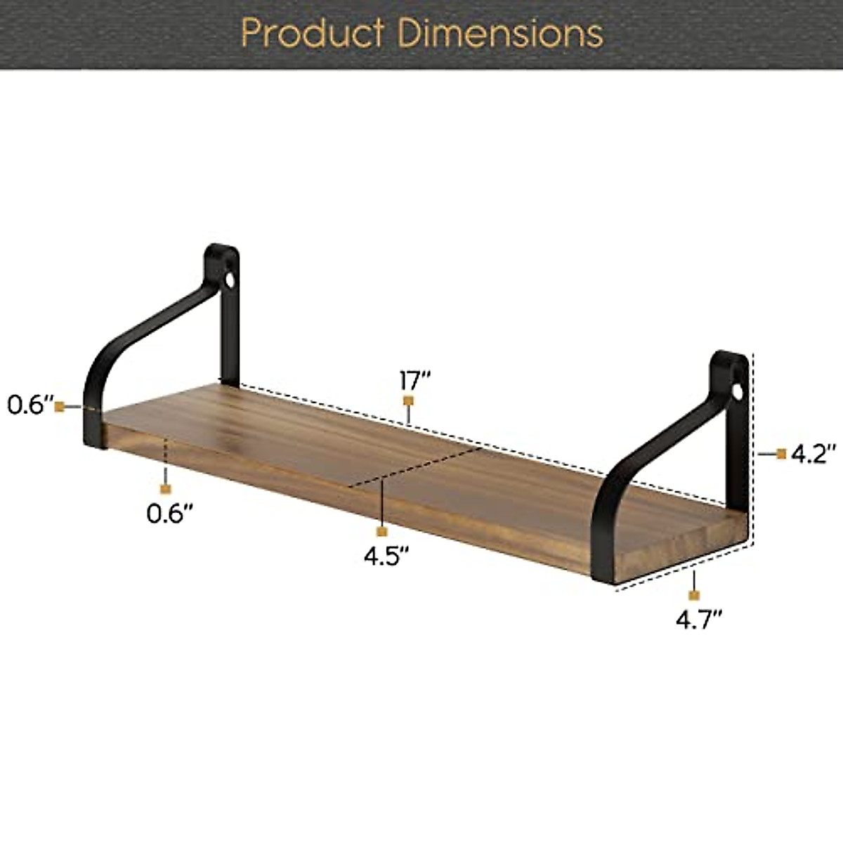 You Have Space Prato Floating Shelves for Living Room Decor, 17"x4.5" Bookshelf Home Office Decor, Kitchen Organization & Bathroom Organizer Wall Shelves, Set of 3, Burnt