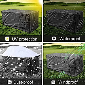 Hapover Patio Deck Box Cover Waterproof Storage Box Cover Outdoor Storage Ottoman Bench Protector Oxford Deck Anti-UV Top Cover for Deck Boxes with Drawstring 62"x30"x27" Black