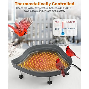 Heated Bird Bath for Outdoors for Winter - 60W Thermostatically Controlled Birdbath Heater for Winter with Large Capacity, All Seasons Available Bird Bath Heater for Outdoor in Winter Garden Yard