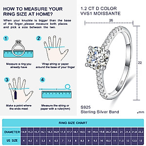 DAYBYDAY Moissanite Rings for Women 925 Sterling Silver 1ct Created Diamond Moissanite Engagement Ring Size 8