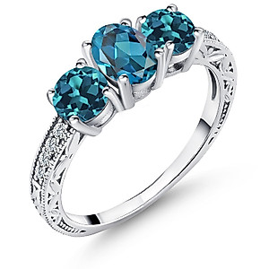 Gem Stone King 925 Sterling Silver London Blue Topaz Ring For Women (2.02 Cttw, Gemstone Birthstone, Available In Size 5, 6, 7, 8, 9)