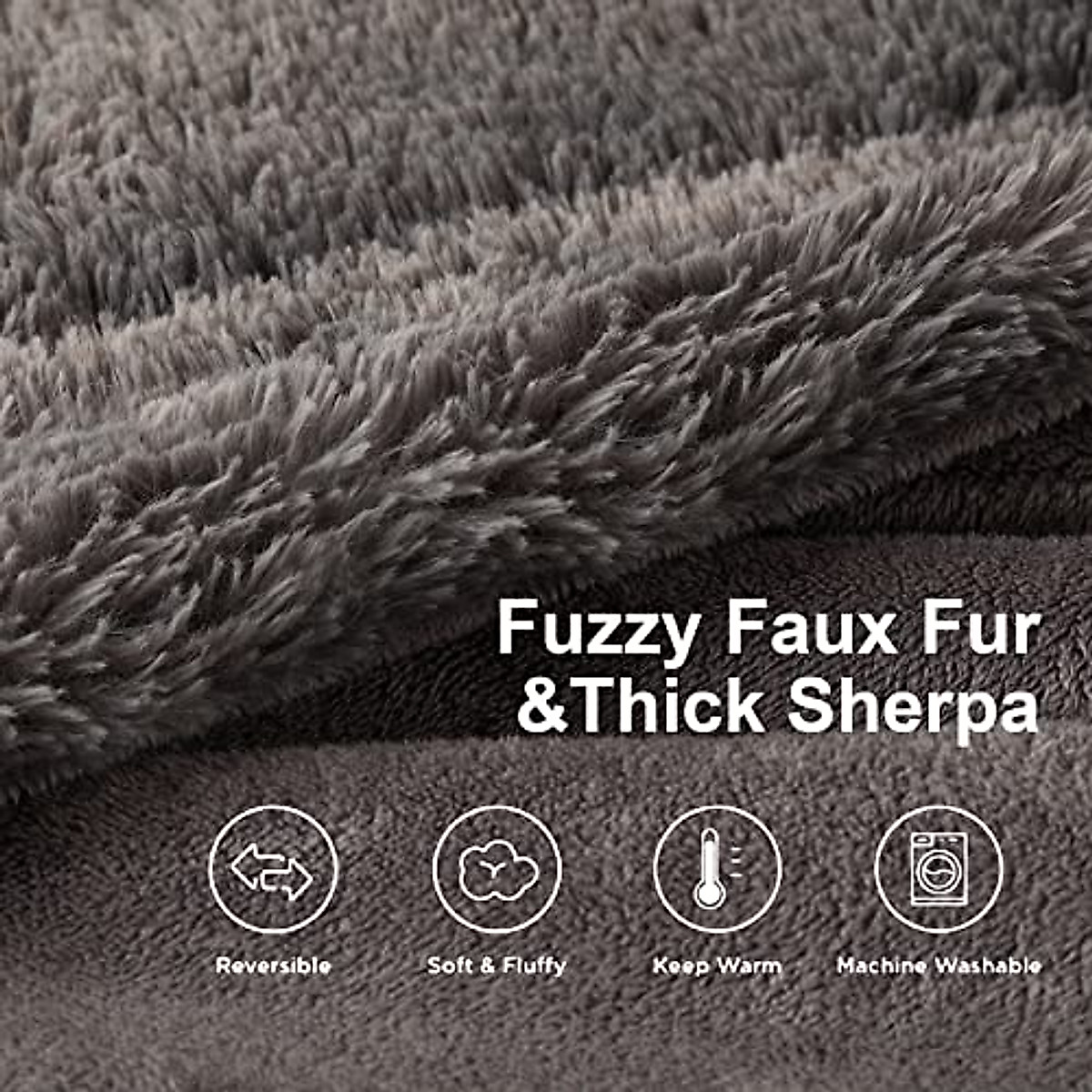 Bedfolks Faux Fur Throw Blanket - Fuzzy Plush Soft Sherpa Fleece Blanket, Fluffy Cozy Throw Blankets for Couch, Sofa, Bed, Dark Grey Thick Comfy Blankets and Throws, 50 x 60 inches
