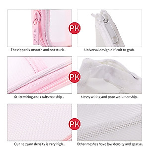 EASTHILL Grid Mesh Pen Pencil Case with Zipper Clear Makeup Color Pouch Cosmetics Bag Multi-Purpose Travel School Teen Girls and Boys Transparent Stationary Bag Office Organizer Box for Adluts(Pink)