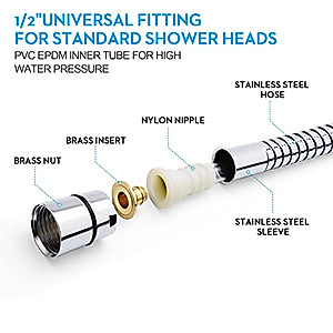 Blissland Shower Hose, 79 Inches Extra Long Stainless Steel Handheld Shower Head Hose with Brass Insert and Nut - Durable and Flexible(Chrome)