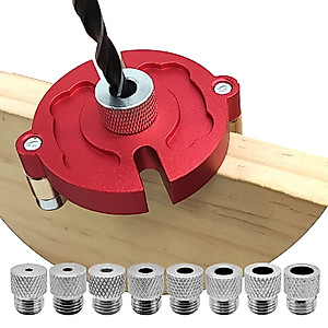 Self Center Dowel Jig, Aluminum Alloy Hole Puncher Locator Precise Positioning Dowel Drill Guide with 8 Drill Bushings Dowel Jig Kit for Woodworking