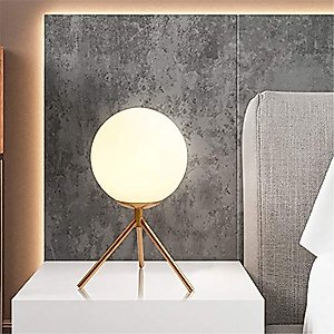 BAYCHEER Modern 1 Bulb Industrail Glass Globe Metal Table Lamp, Reading Book Light with Ball White Glass Shade Nightstand Bedside Desk Lamp for Bedroom Living Room Office,Gold