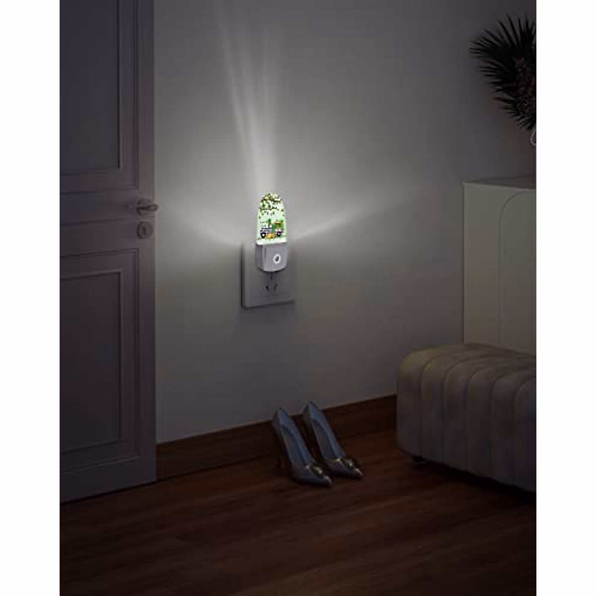 St. Patrick's Day Night Light, LED Plug in Night Light, Clover Tree Gnomes Gold Black White Checkered Truck Green Night Lights with Dusk to Dawn Sensor Kids/Adults Nightlight for Bedroom Bathroom