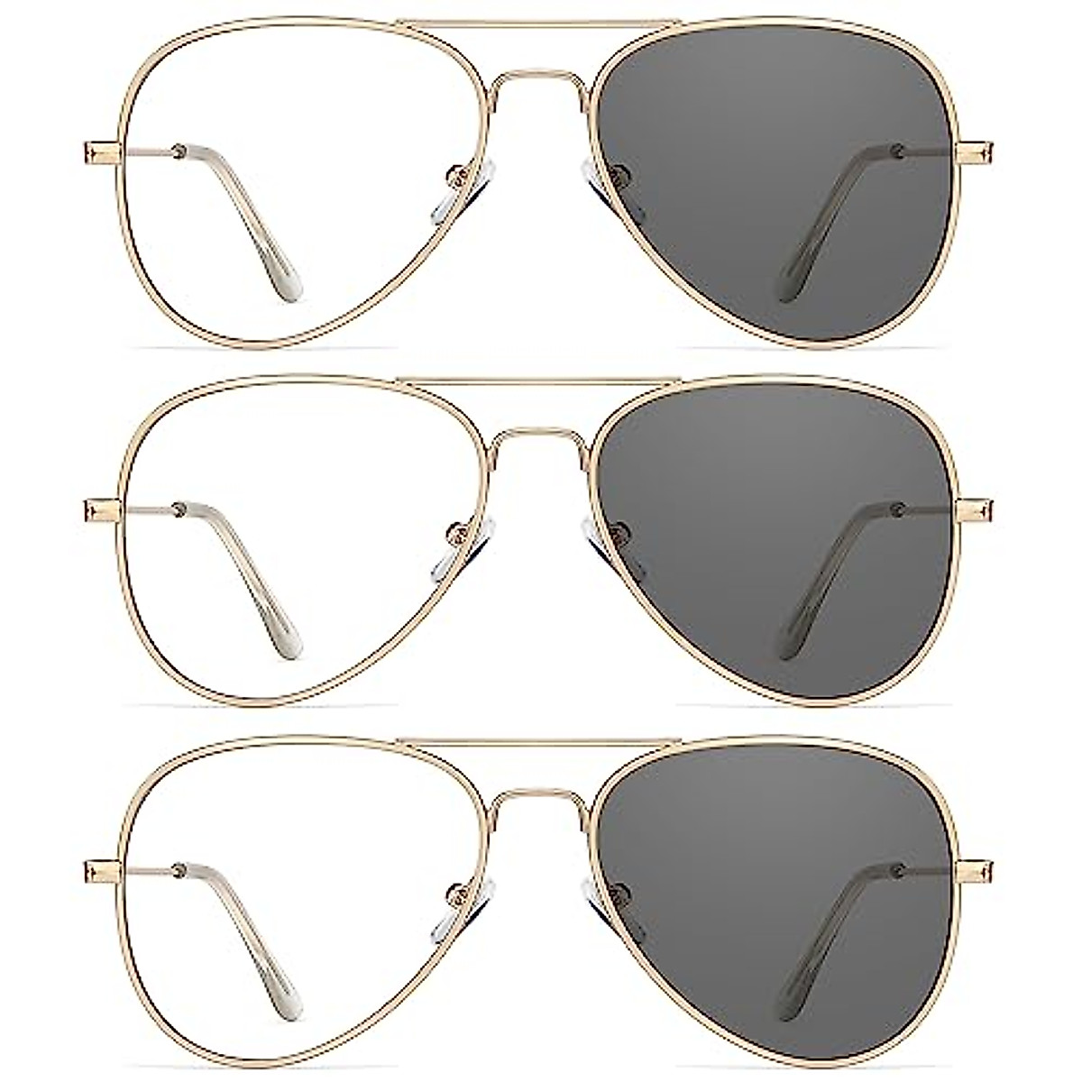 IBOANN Blue Light Blocking Glasses W/Photochromic Lens 3 Pack Round Fashion Retro Metal Gold Frame Eyewear-Anti 99.9% UV rays
