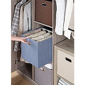 SunnyPoint Cloth Foldable Storage Basket Bin, Foldable Storage Cube Boxes Fabric Drawer with Metal Handle for Closet Shelf, Cabinet, Bookcase (13", Cream)