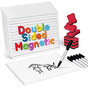 Gamenote Magnetic Small White Board Set - Double Sided Magnet Dry Erase Ruled Lap Boards 9x12 Lined Whiteboard for Kids Student Learning (6)