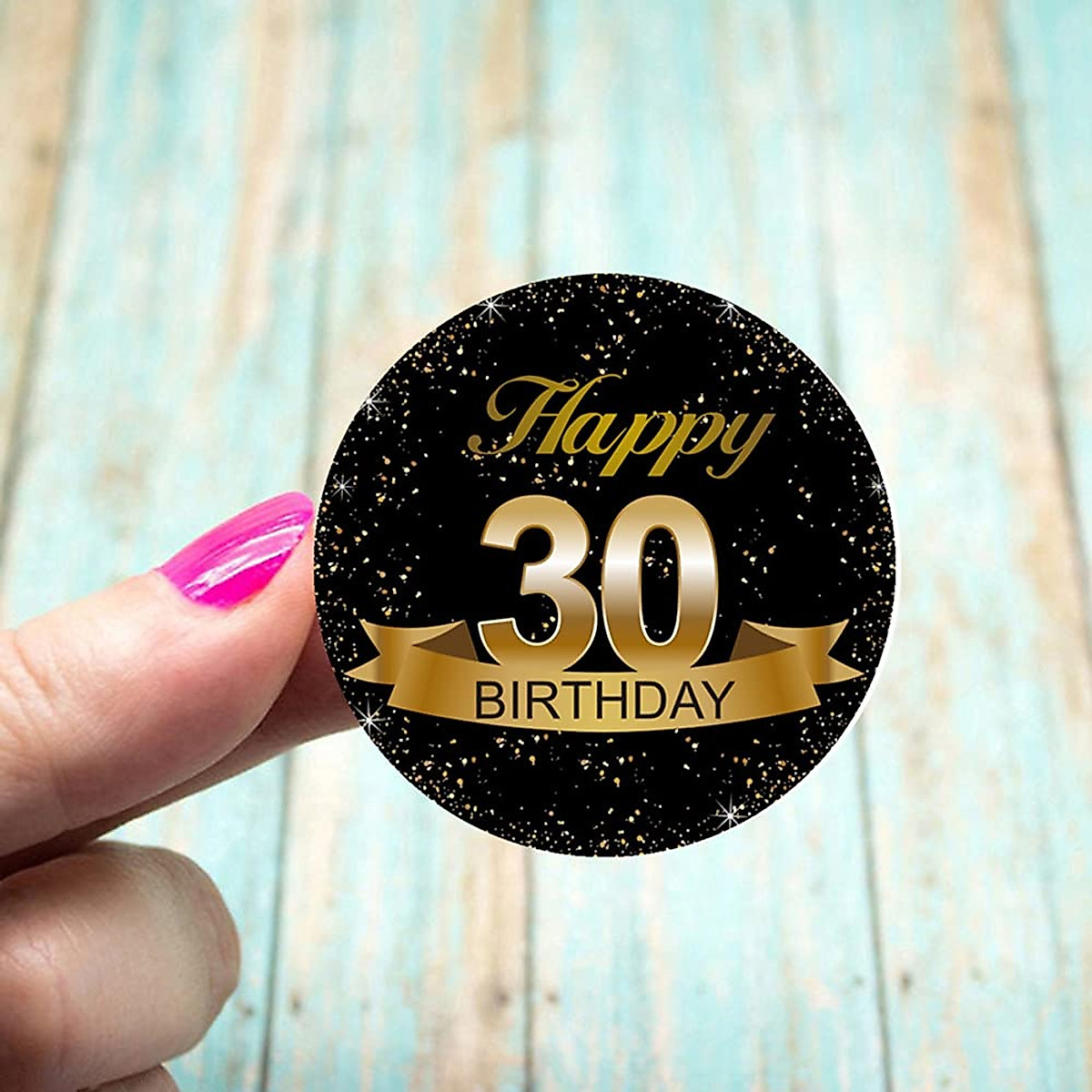 Fedyufook Black and Gold 30th Birthday Party Favor Stickers - 2 Inches - 50 Labels Black,gold