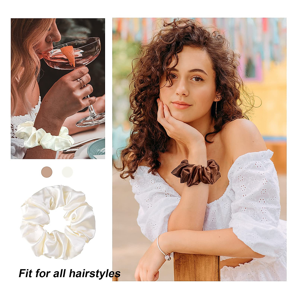 6 Pack Satin Hair Scrunchies, Kuaima Satin Hair Ties for Women Girls Soft Scrunchies for Frizz Prevention Hair Accessories Gift