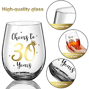 Cheer to 30 Birthday Stemless Wine Glass 30th Birthday Wine Glass Present for Men Women 30th Birthday Party Wedding Anniversary Party Decorations 17 oz