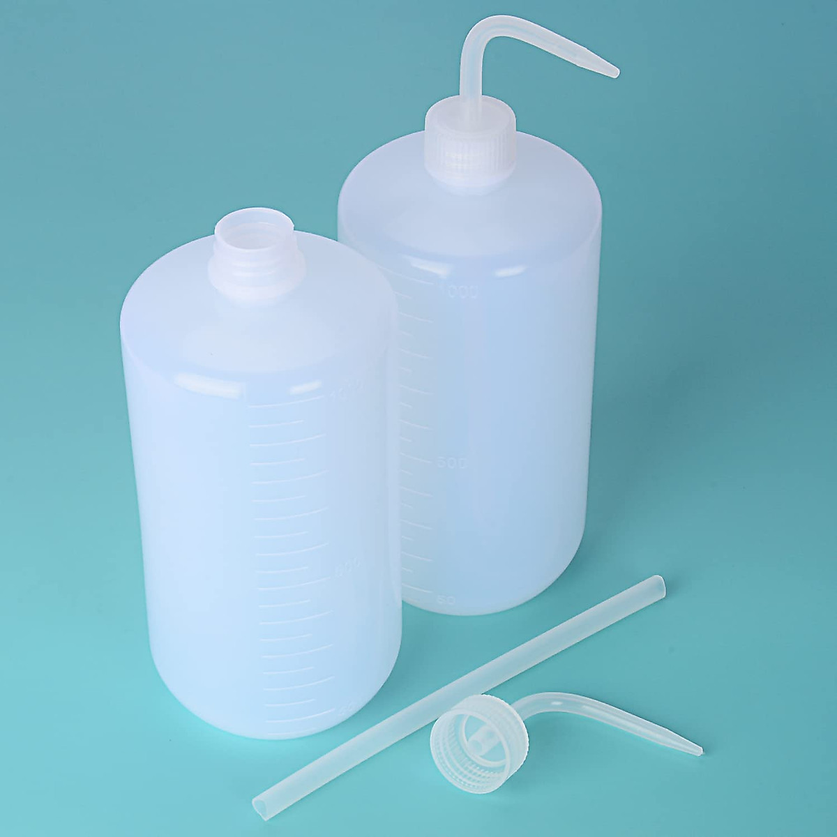 FunChem Chemical Wash Bottle, 2-Pack Plastic Lab Squeeze Washing Bottle with Clear Graduations, LDPE, Narrow Mouth (1000 mL)