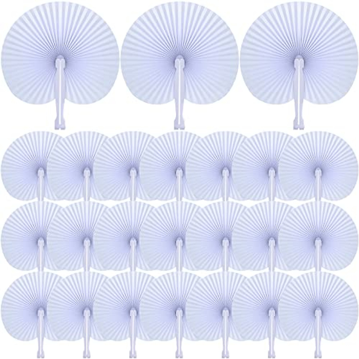 Yulejo White Paper Fans Wedding Fans Round Shaped Folding Fans Plastic Handle for Women Men Guest Wedding Celebration Birthday Party Favor (100 Packs)