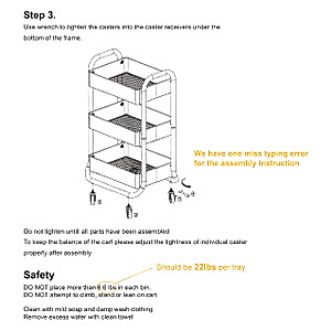 Homestead 3-Tier Rolling Cart - Heavy Duty Metal Rolling Cart, Lockable Casters, Multifunctional Storage Shelves - Great for Kitchen, Office, Bathroom, Laundry Room (White)
