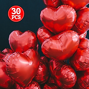LINAYE 18 Inch Red Foil Heart Balloons 30PCS Valentines Heart Balloons Mylar Heart Shape Balloons for Valentines Day Anniversary Wedding Valentines Decorations Decor