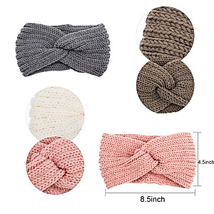 AOPRIE Knit Wide Headband for Winter 5 Pieces Women Ear Warmers Truban Headbands Thick headbands for Women Girls, Black Gray White Pink Brown