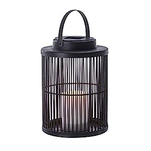 Sterno Home Hanging Rattan Basket Solar LED Light Flameless Candle Lantern, 10.0", Black