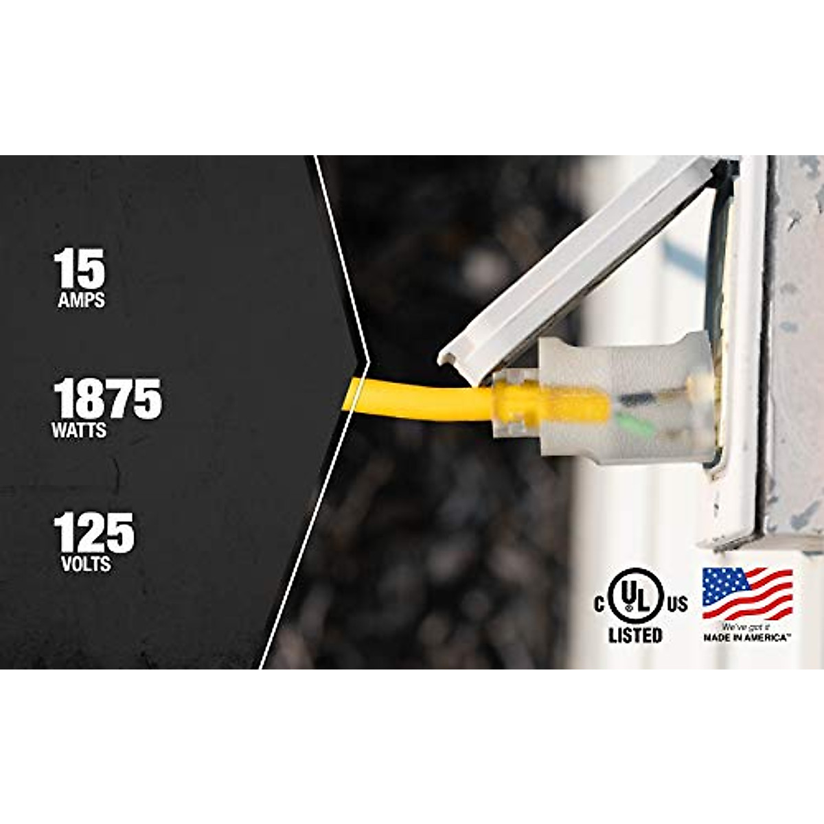 Coleman Cable 14880002 1488SW0002 14/3 Insulated Outdoor Extension Cord with Lighted End, 50-Foot, Feet, Yellow