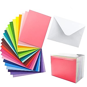 60 Pack A7 Colored Blank Cards and Envelopes 5x7 inch, 24 Assorted Colors Folded Greeting Cards, Self Seal White Envelopes and Thank You Cards for Invitations, Weddings, Postcards, Birthday