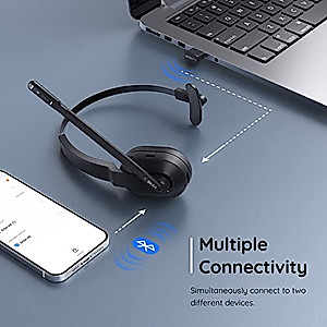 Bluetooth Headset, Wireless Headphones with AI-Powered Environmental Noise Cancelling Microphone (ENC) & Fast Charging Stand, Lightweight, 45Hrs On-Ear Headphone with USB Dongle for PC (Black)