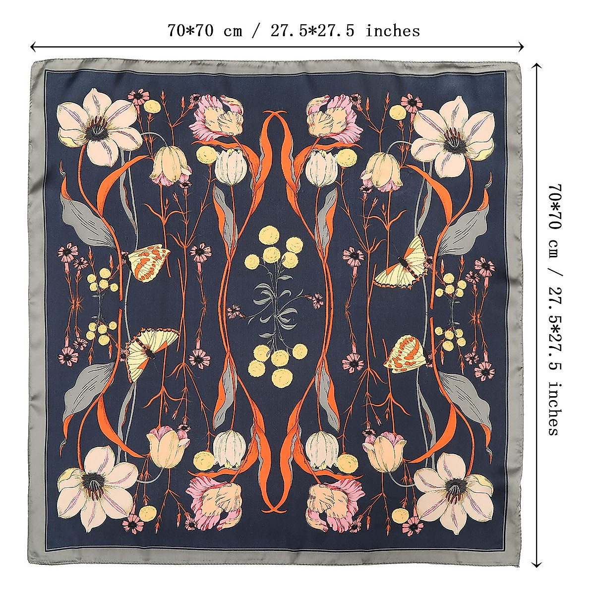 CHLINS 27 Inches Silk Feeling Square Head Scarf - 4 Pcs Satin Square Head Scarves for Women Hair Bandanas Head Kerchief Sleeping Wrap Neckerchief(Floral(White+Yellow+Black+Pink))