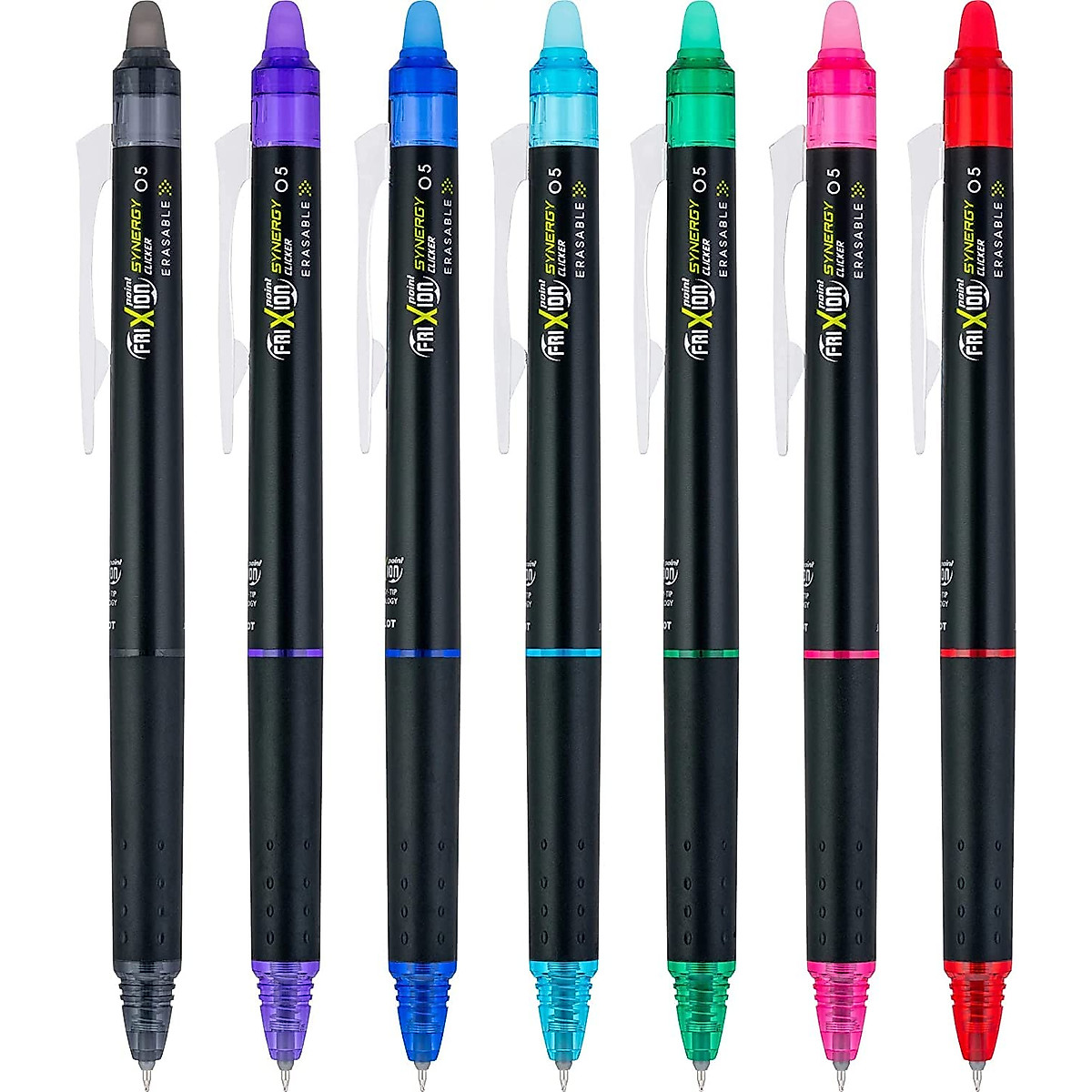 PILOT Pen 17478 FriXion Synergy Clicker Erasable, Refillable & Retractable Gel Ink Pens, Extra Fine Point, Assorted Ink Colors, 7-Pack