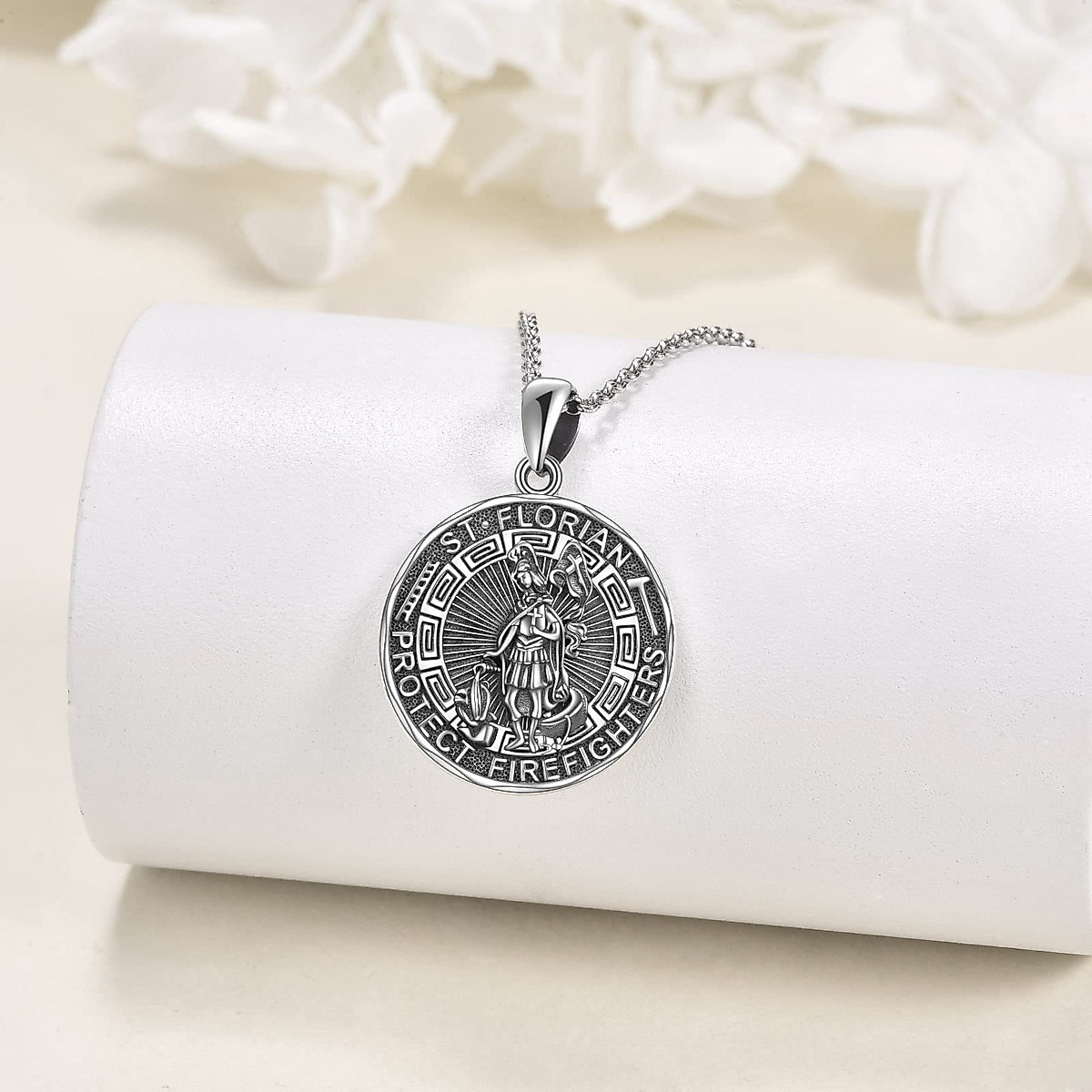 YFN Saint Florian Necklace Sterling Silver Religious Protector Pendant St Florian Jewelry Gifts for Women Men Firefighters